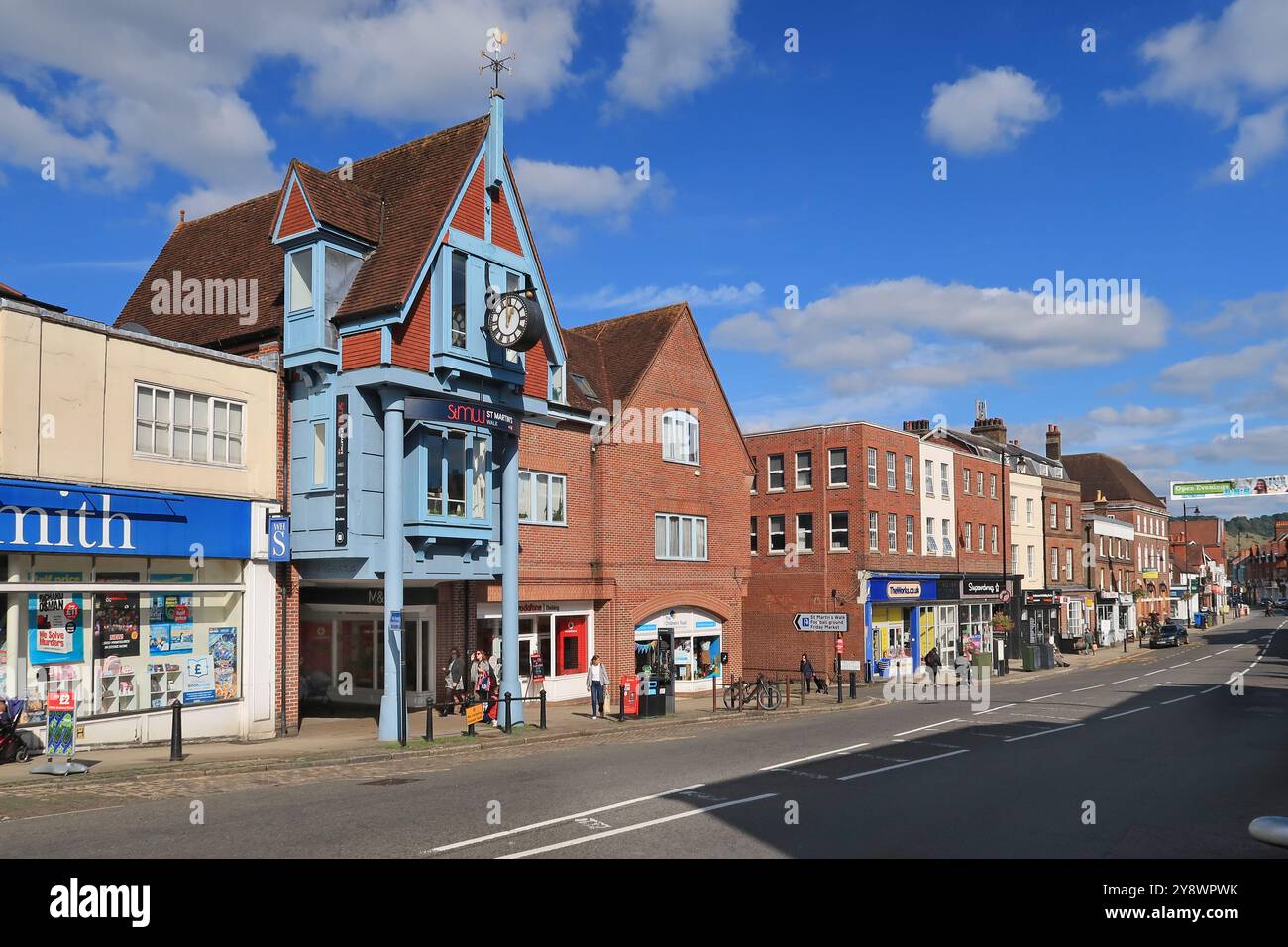 High Street, Dorking, an affluent market town in Surrey, UK. Shows ...