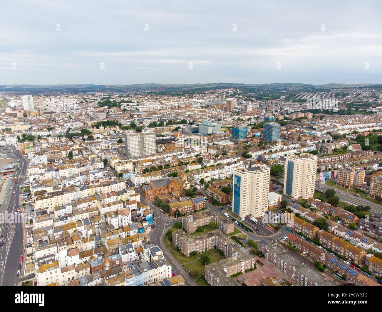 Aerial photo of the Brighton and Hove town centre showing hotels, guest ...