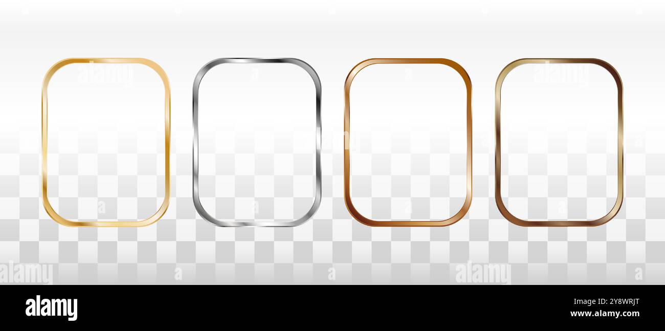 Silver, gold, copper and bronze frames in the shape of a rectangle with ...