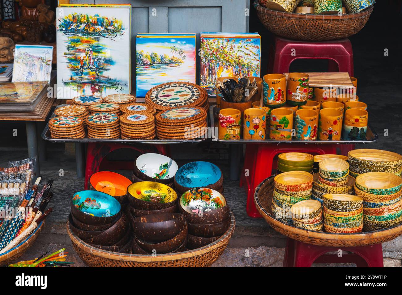 Various products on the counter in a vietnamese souvenir shop in ...