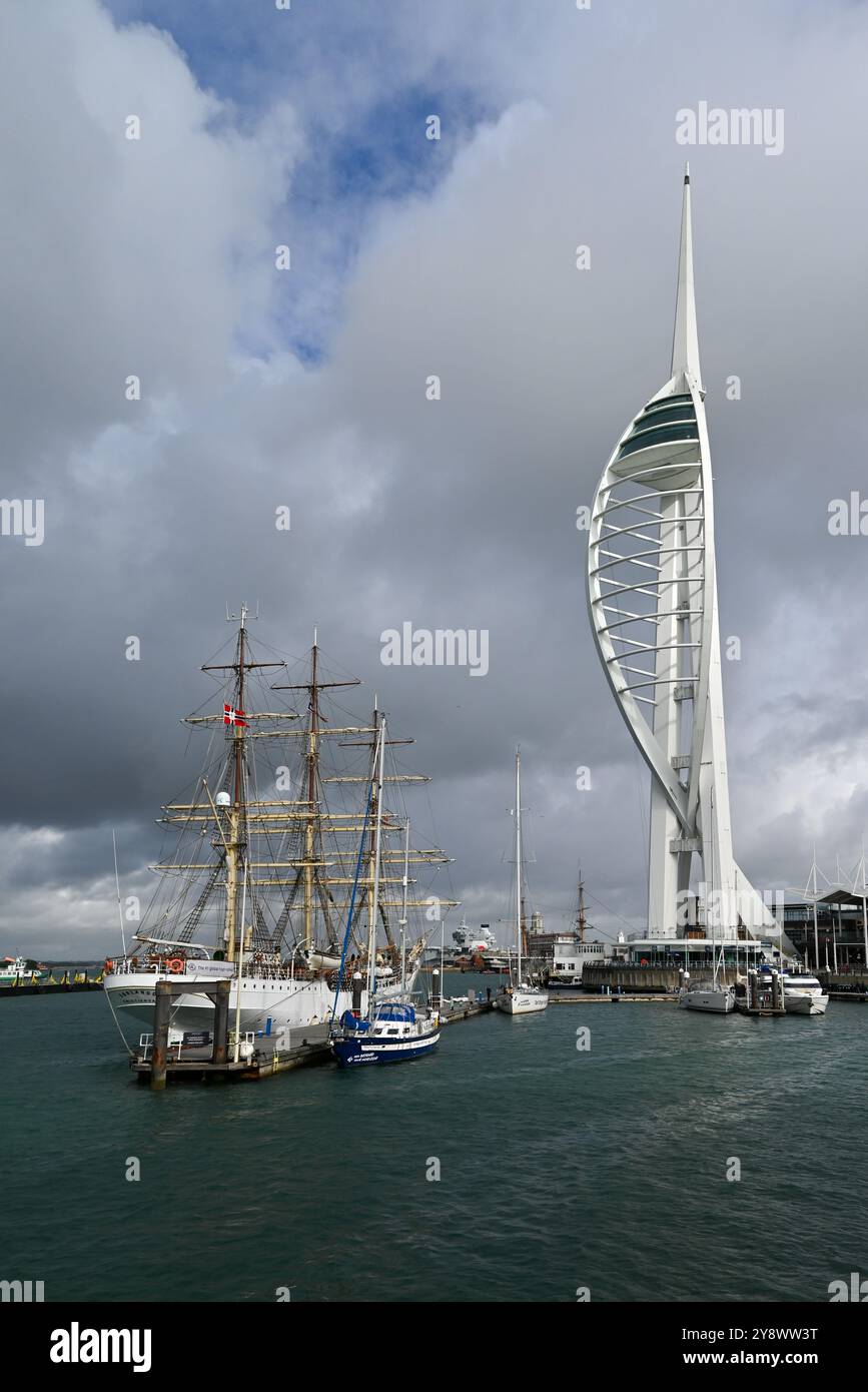 Sørlandet and smaller sailing ships moored at Gunwharf Quays under the ...