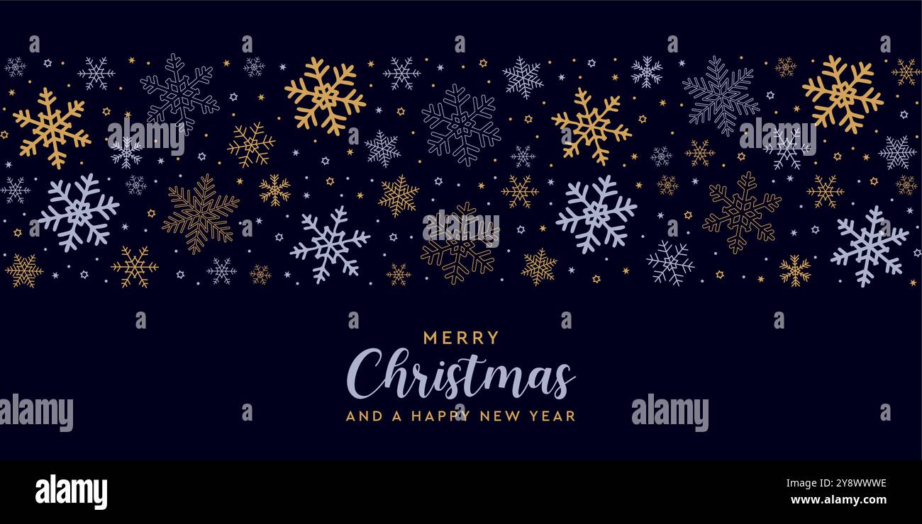 banner christmas card with golden snowflake border vector illustration ...