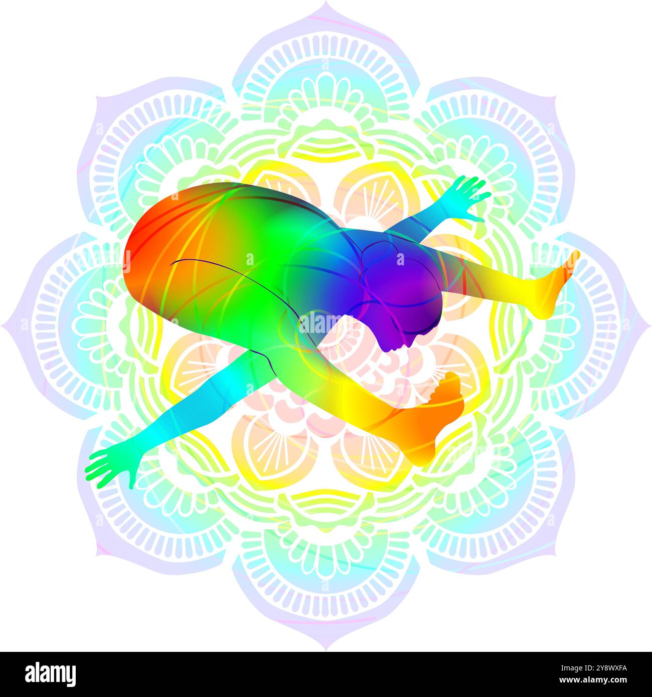 Colorful silhouette of woman practicing Kurmasana yoga pose. Tortoise ...