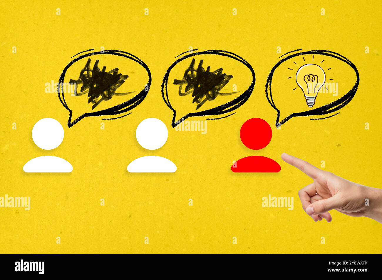 Hand touching a red icon of smart person, job interview, recruitment ...