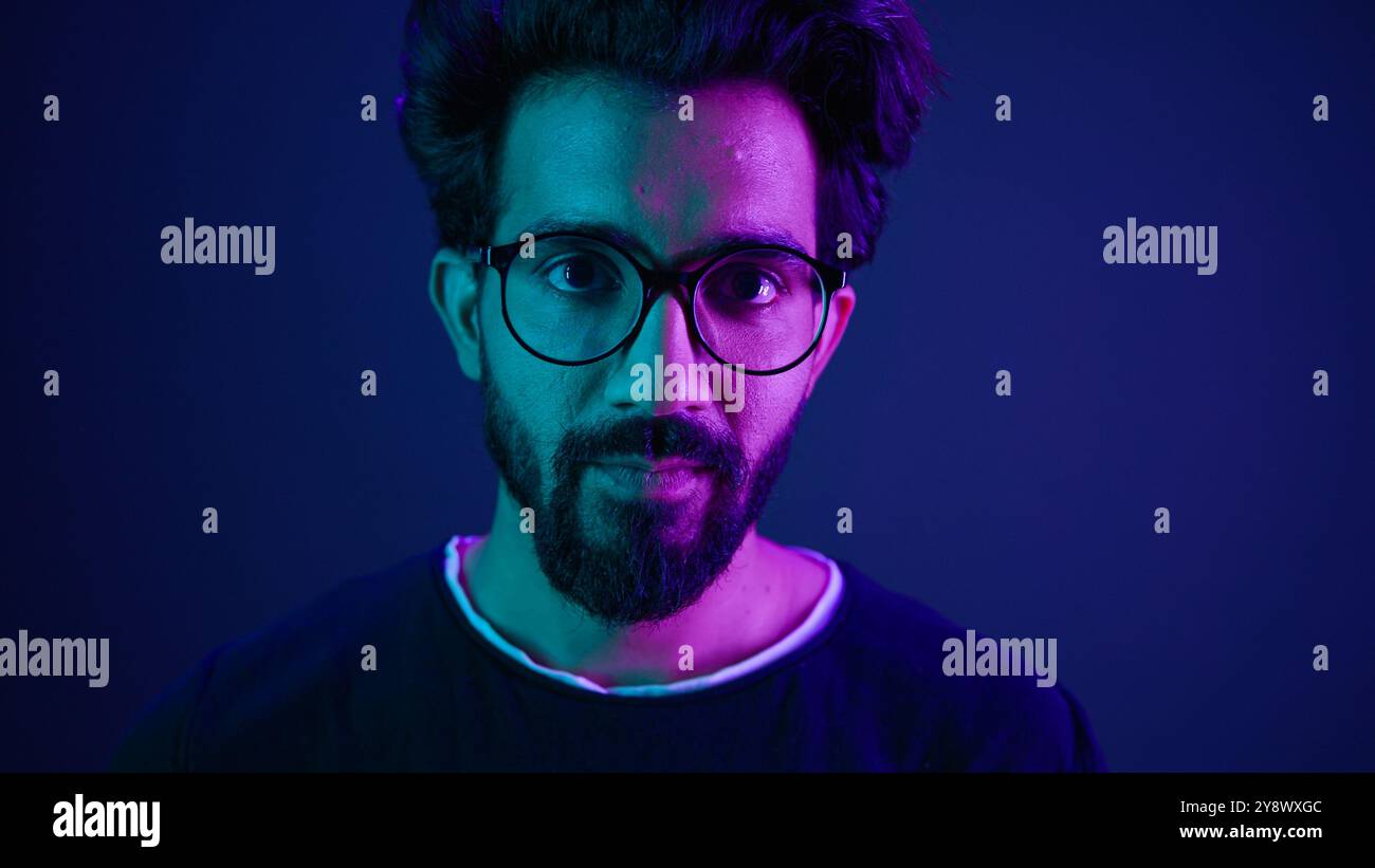 Close up portrait Arabian Indian man guy male programmer coder put on ...