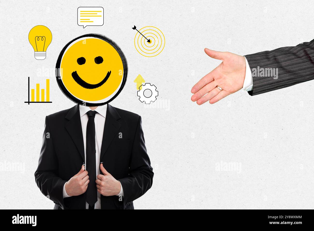 Businessman hand and Businessman with a emoji smiling headed ...