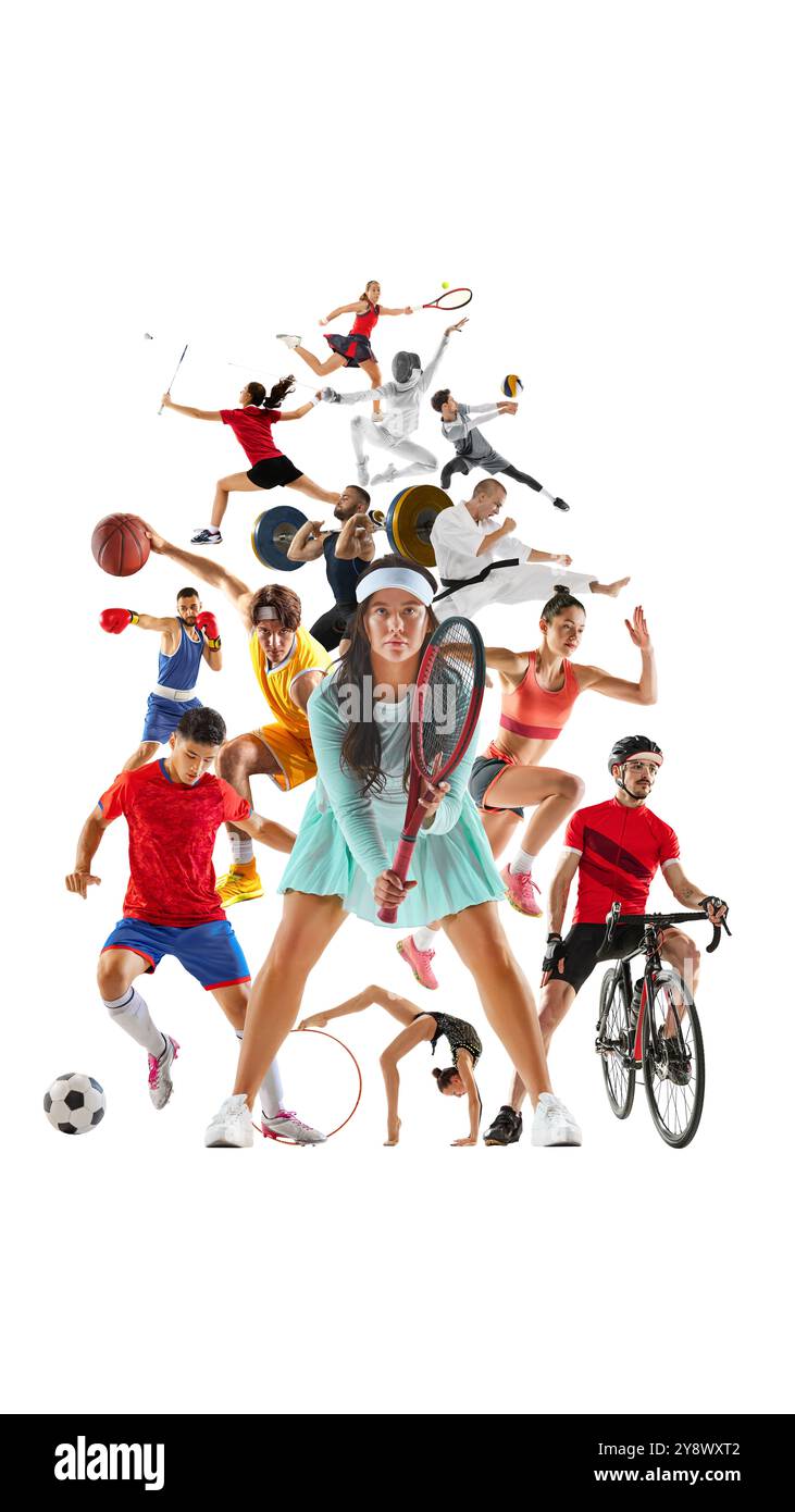 Vertical collage of athletes performing in synchronized harmony ...