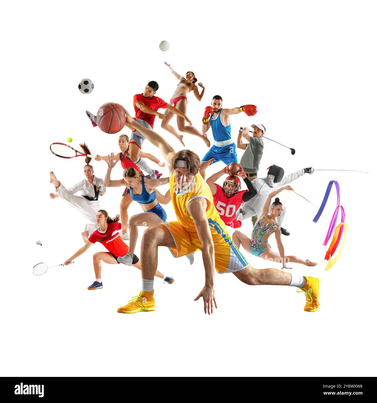 Collage of athletes from diverse sports, placed against white ...