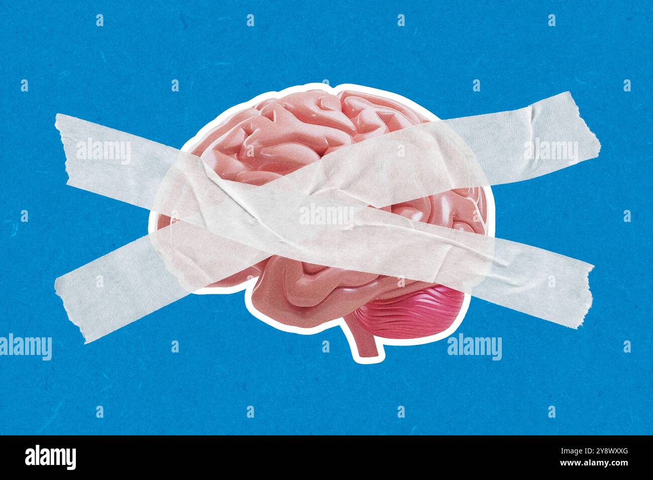 Brain closed with tape, No ideas, No plan, Representing a restrictive ...