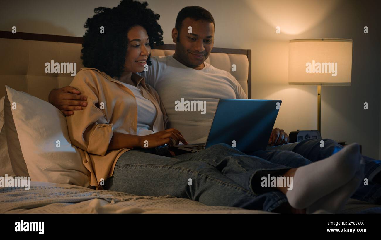 Happy family African American married couple husband man and wife woman ...