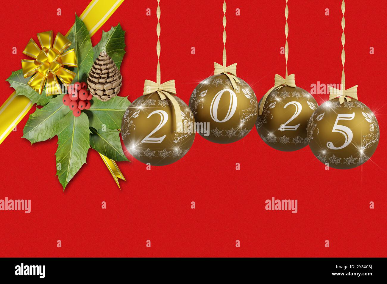 3D Illustration. New Year 2025. New Year 2025 in numbers and with ...