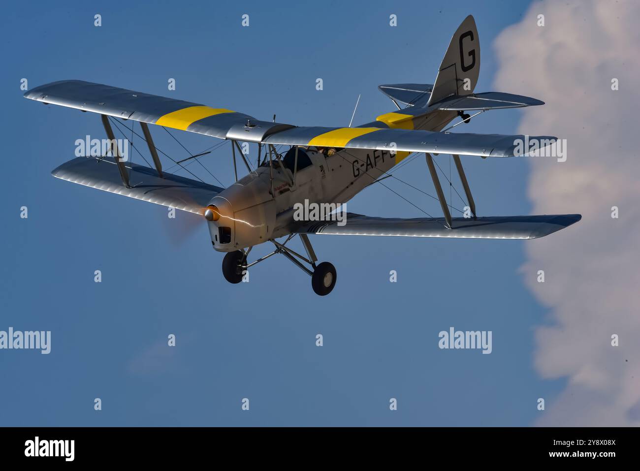 Biplane nostalgic vintage aircraft on display flight Stock Photo - Alamy