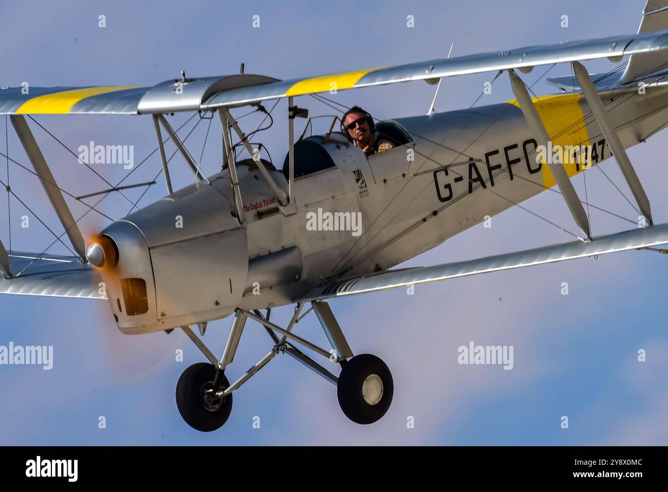 Biplane nostalgic vintage aircraft on display flight Stock Photo - Alamy