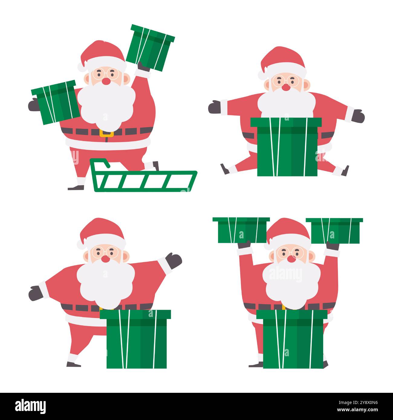 Santa Claus cartoon characters . Flat design . Set 2 of 5 . Vector ...