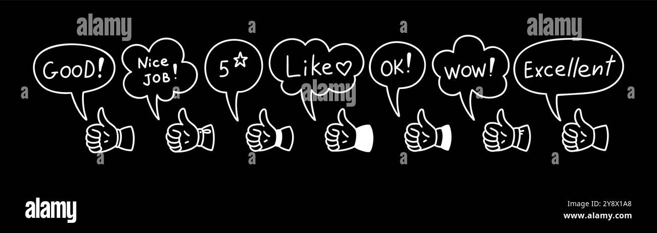 Thumb up doodle blackboard. Crayon scribble. Restaurant, cafe menu and ...