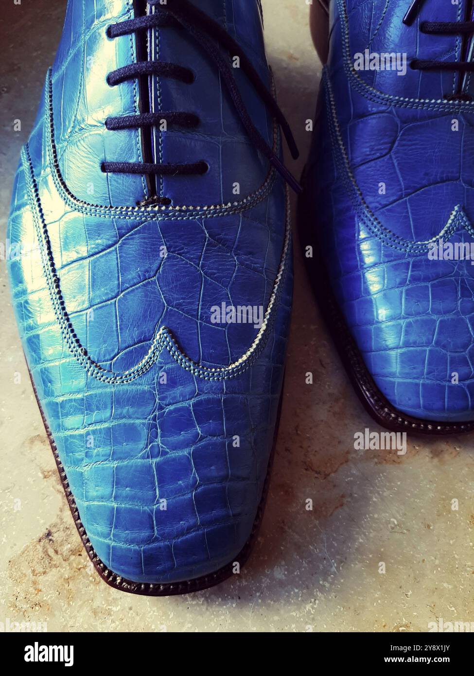 Luxury British Bespoke Crocodile Shoes. Skyblue color with austerity ...