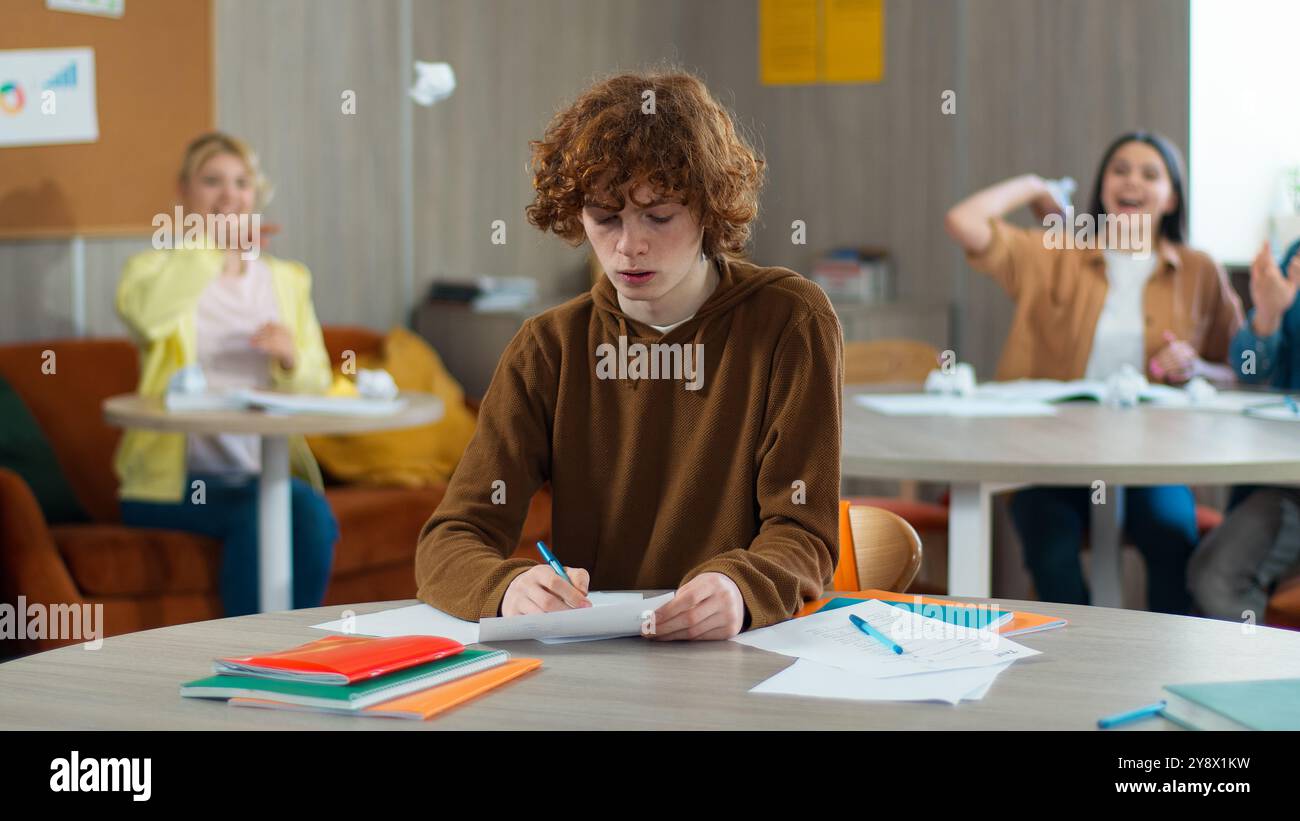 School academy college class lesson upset frustrated pupil student male ...