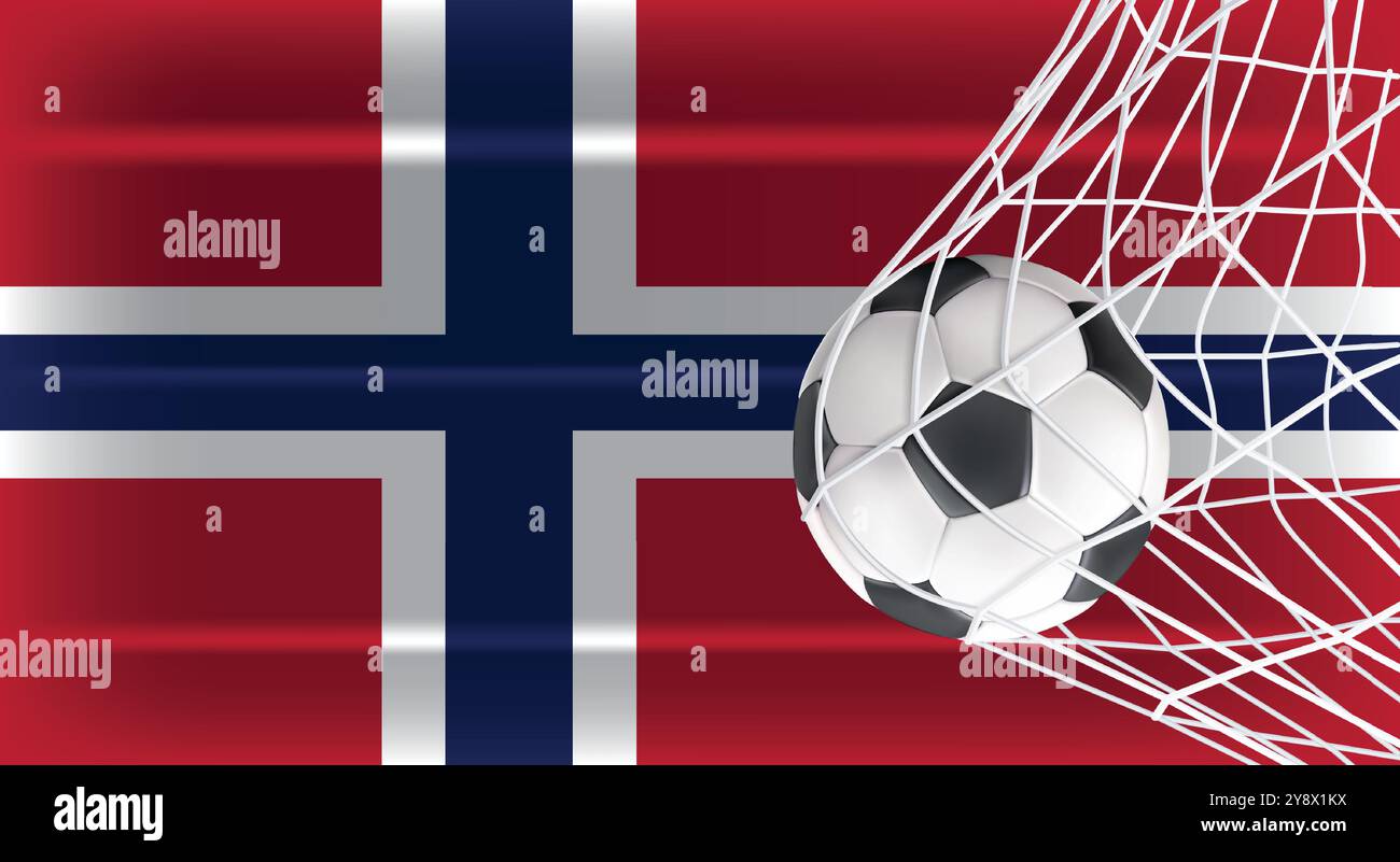 Soccer Football ball in Goal Net Isolated on Norway Shaded Flag, Sports ...