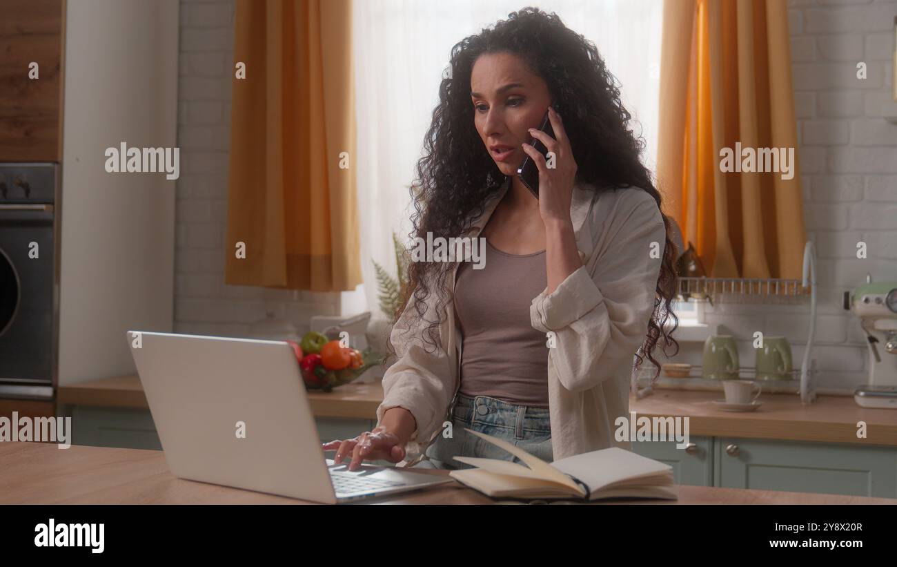 Stress frustrated upset call Hispanic business woman discuss girl ...