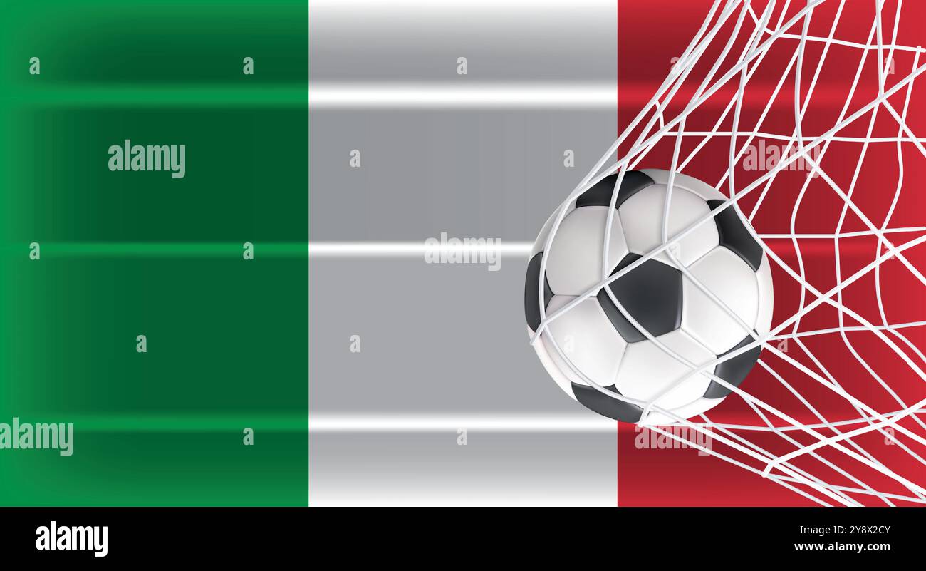 Soccer Football ball in Goal Net Isolated on Italy Shaded Flag, Sports ...