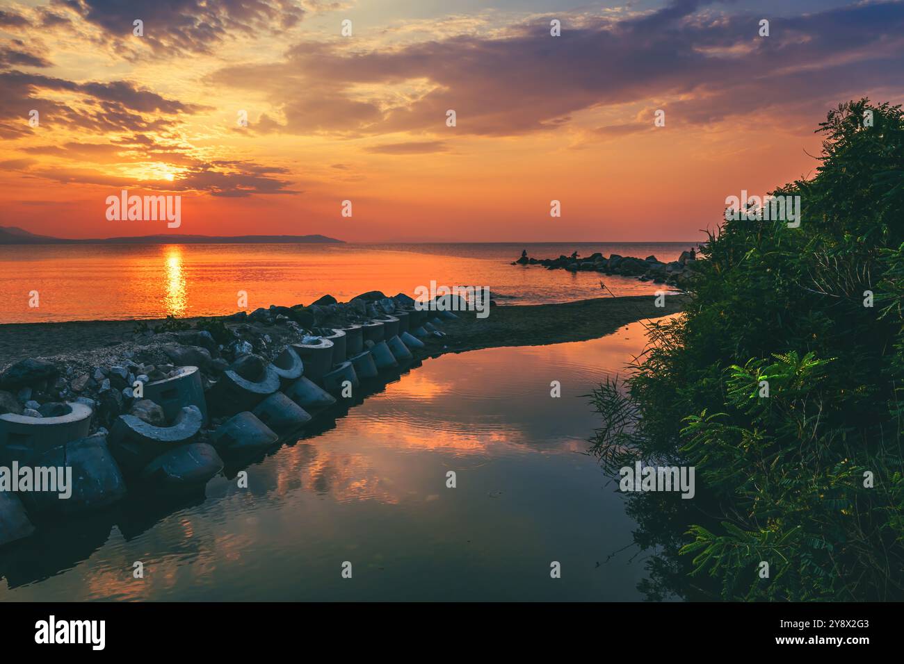 Richeios river mouth, one of the oldest rivers in Greece, flowing from ...