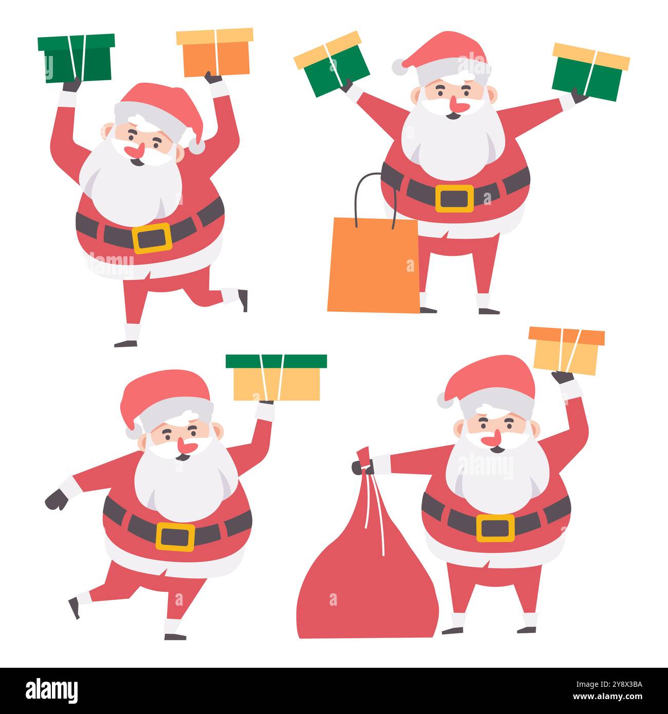 Santa Claus cartoon characters . Flat design . Set 5 of 5 . Vector ...