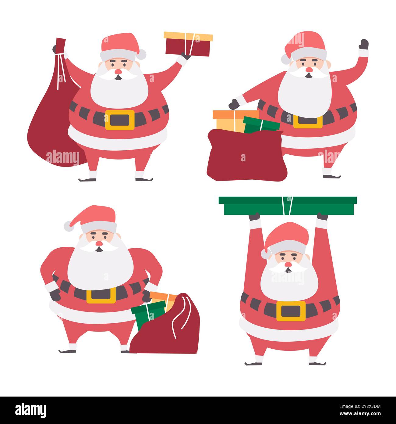 Santa Claus cartoon characters . Flat design . Set 4 of 5 . Vector ...
