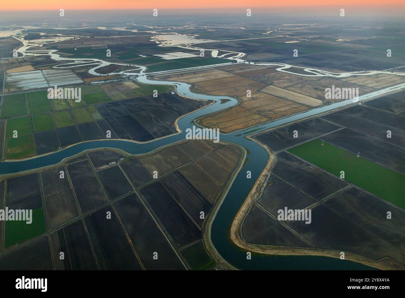 Aerial view of irrigation canals near Discovery Bay, California, USA ...