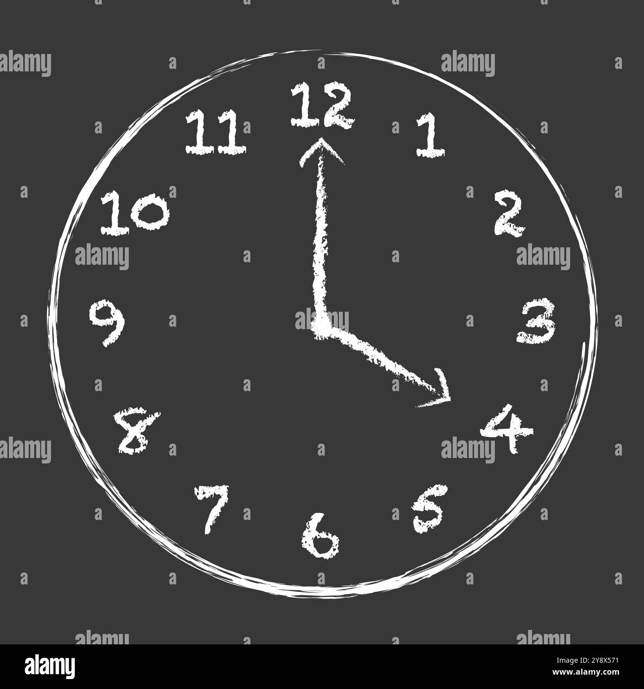 Clock face written with white chalk on a school blackboard. A circle ...