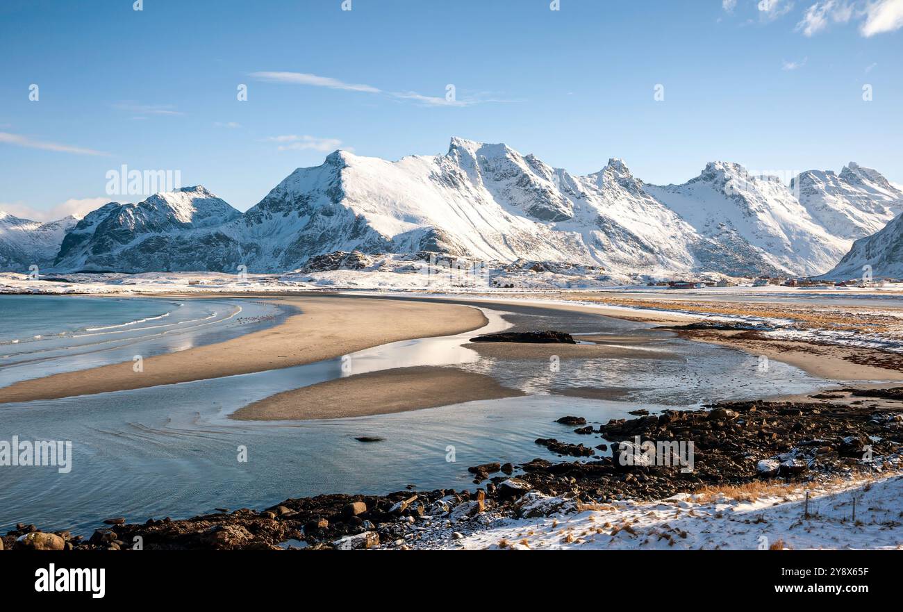 A view from Fredvang looking across to Ramburg village on the Lofoten ...