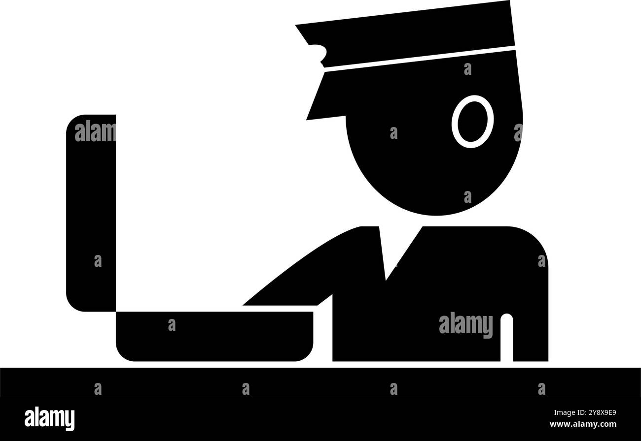 Customs officer checking baggage silhouette. Editable vector Stock ...