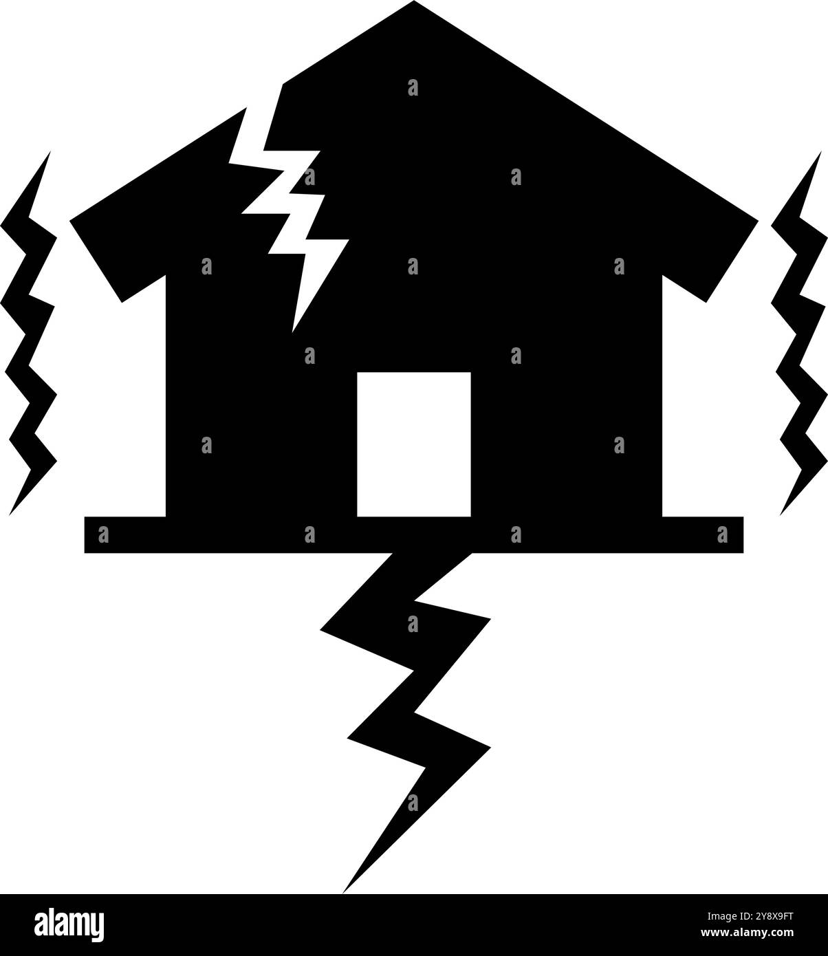 Strong earthquake and damage house silhouette icon. Editable vector ...