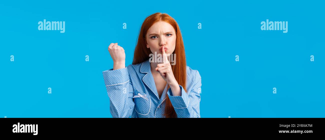 Shut up or else. Angry and displeased redhead girl threaten roommate be ...