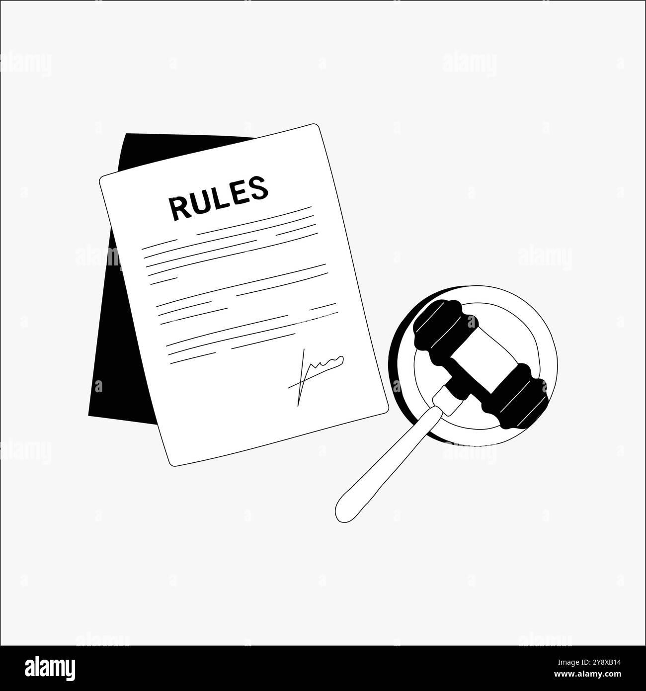 Rules document and gavel in flat vector illustration symbolizing legal ...