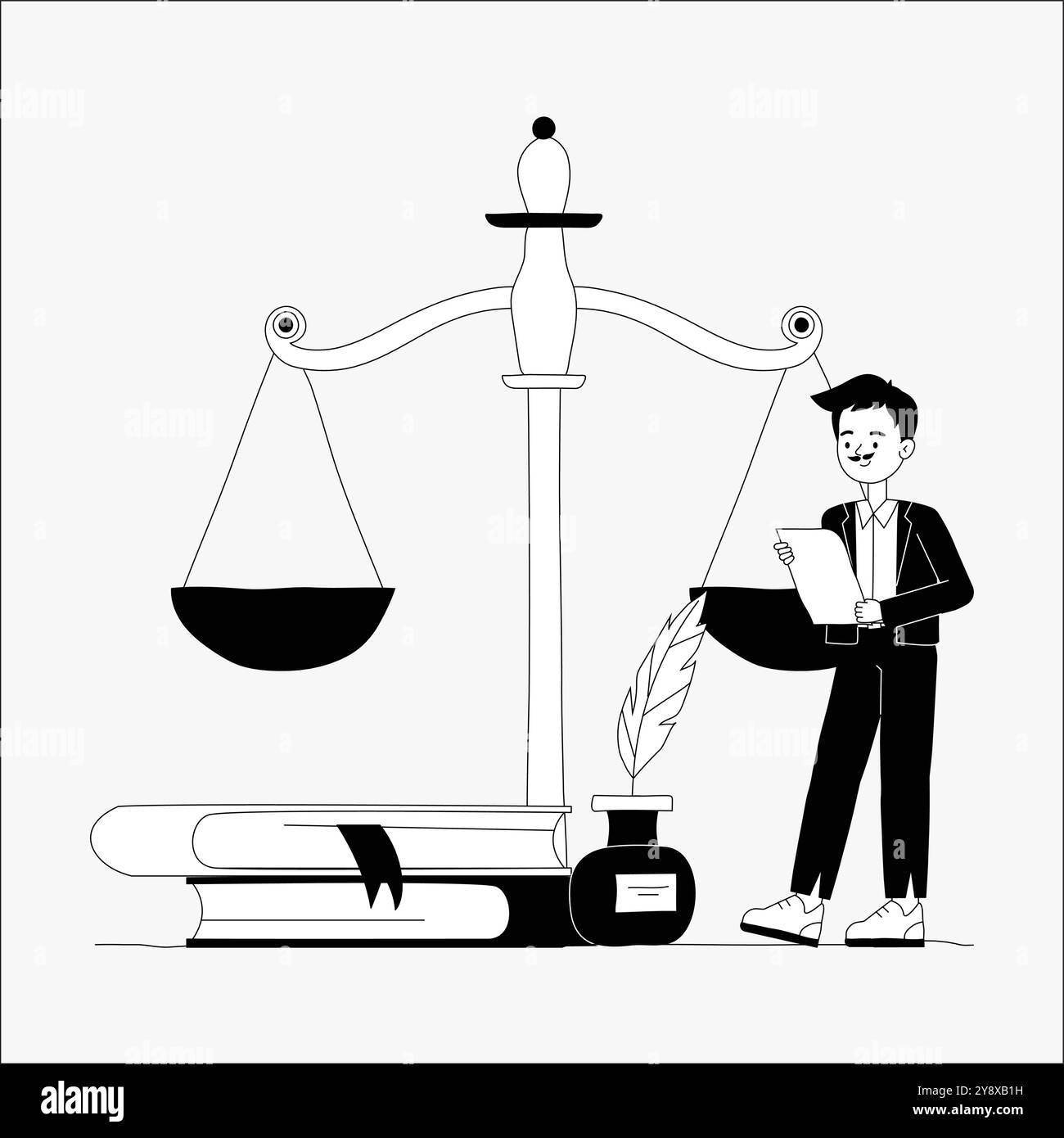 Male lawyer with scales and legal documents in flat vector illustration ...