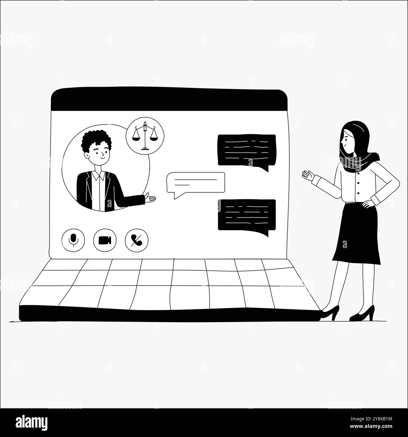 Female client in a video call with a male lawyer in flat vector ...