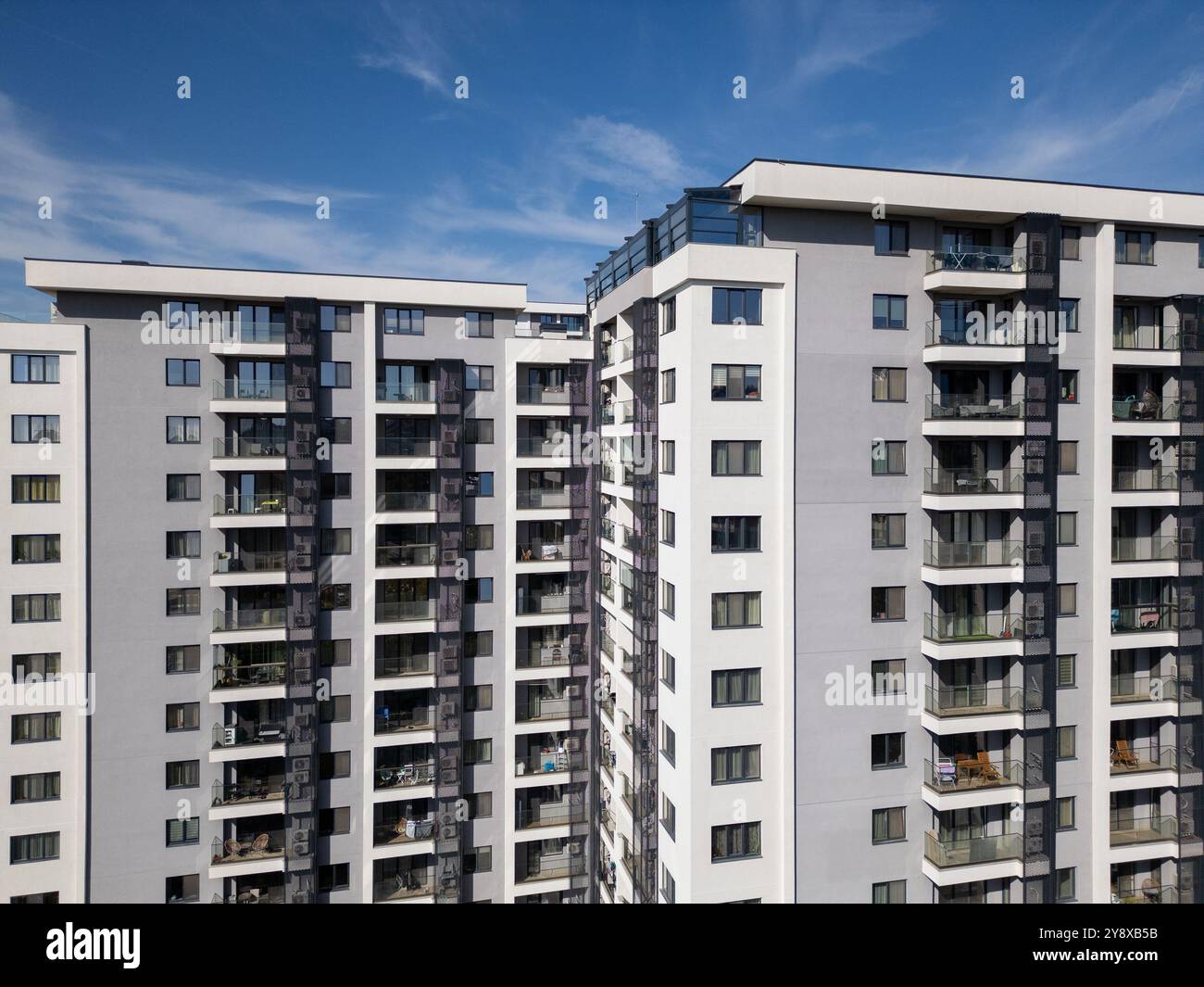 Aerial view of modern residential high-rise buildings with balconies ...