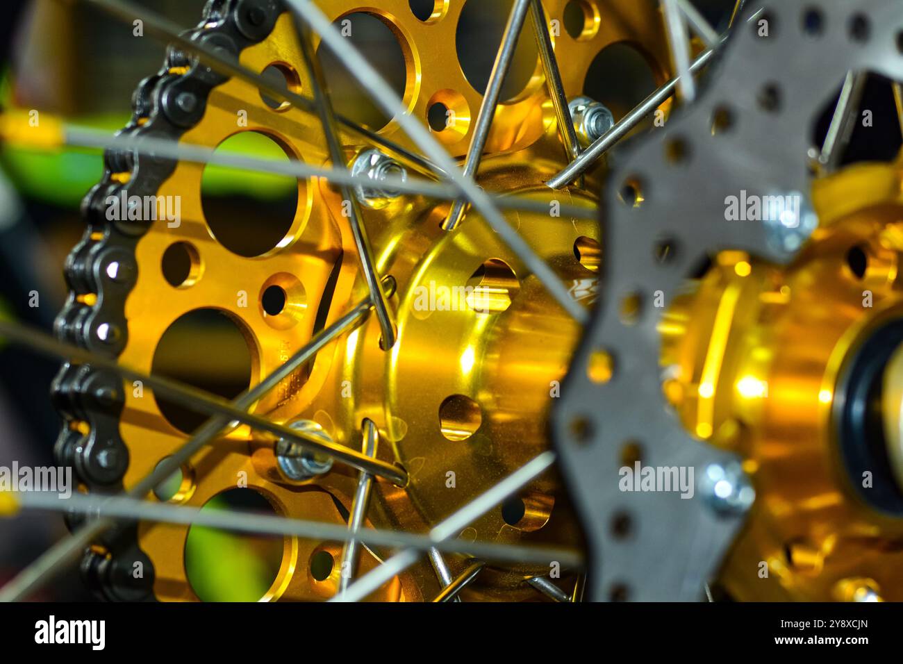 Motorcycle rear set, rim, caliper, disc, wires and brake system Stock ...