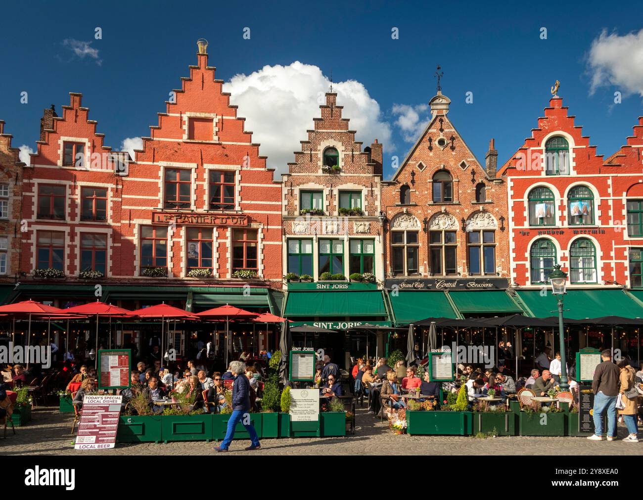 Belgium, Flanders, Bruges, Grote Markt, restaurants in traditional ...