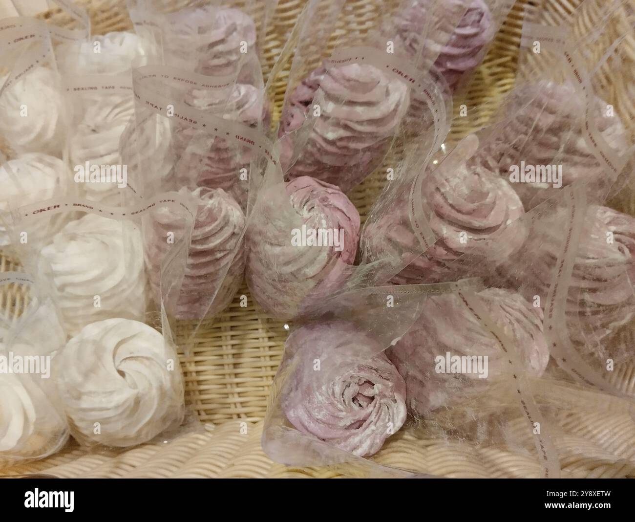 Homemade marshmallows in individual packaging. Homemade sweets Stock ...