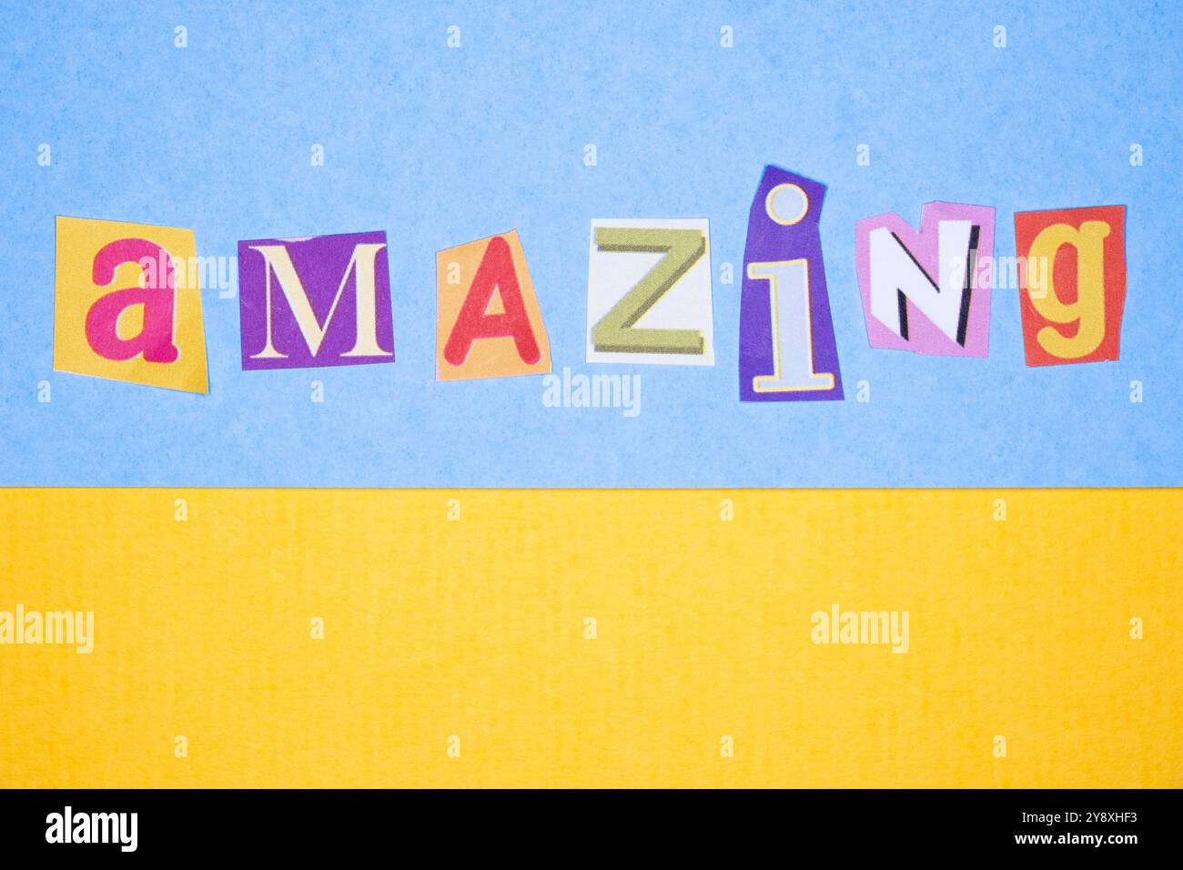 Word Amazing spelled out in newspaper style cut out typography, multi ...