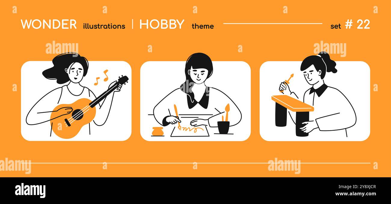 Inspiring hobbies and interests - line design style illustration Stock ...