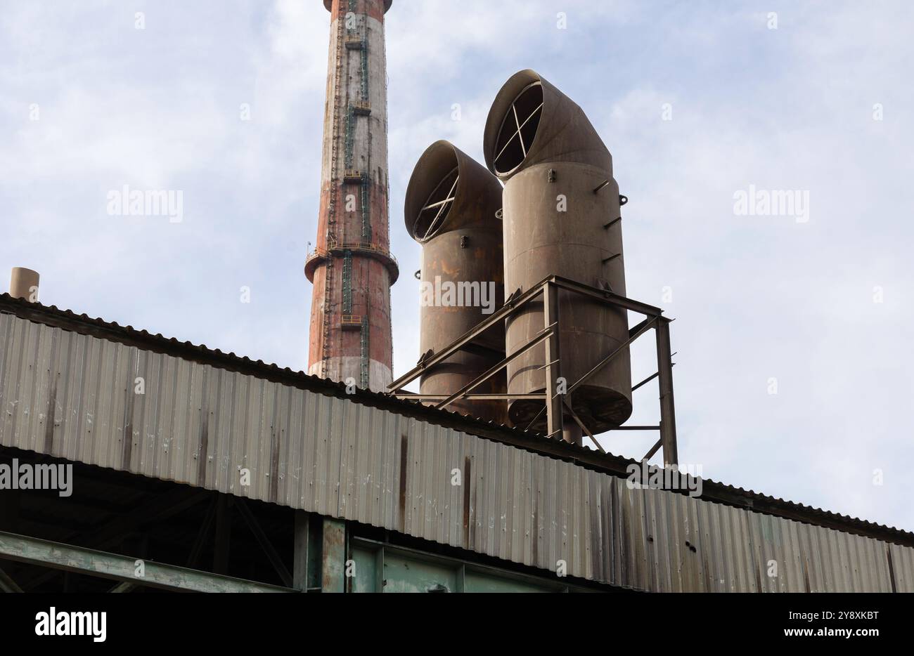 View of a thermal power plant boiler roof with safety valves and ...