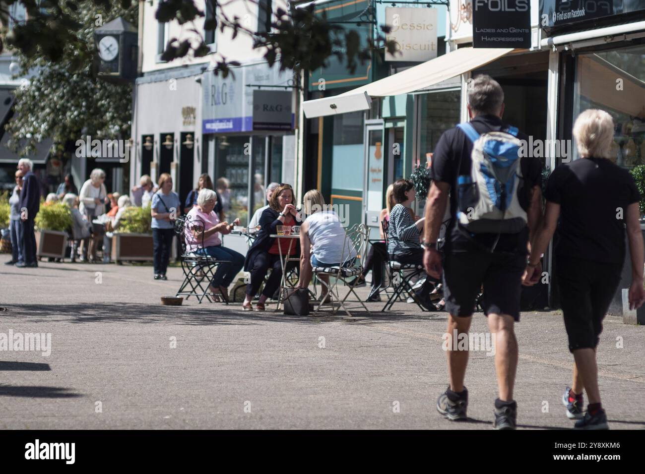 Street cafe in Milngavie, East Dunbartonshire, Scotland. The start of ...