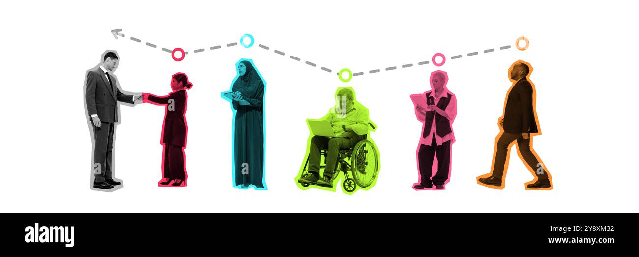 Poster. Contemporary art collage. Professionals of diverse backgrounds ...