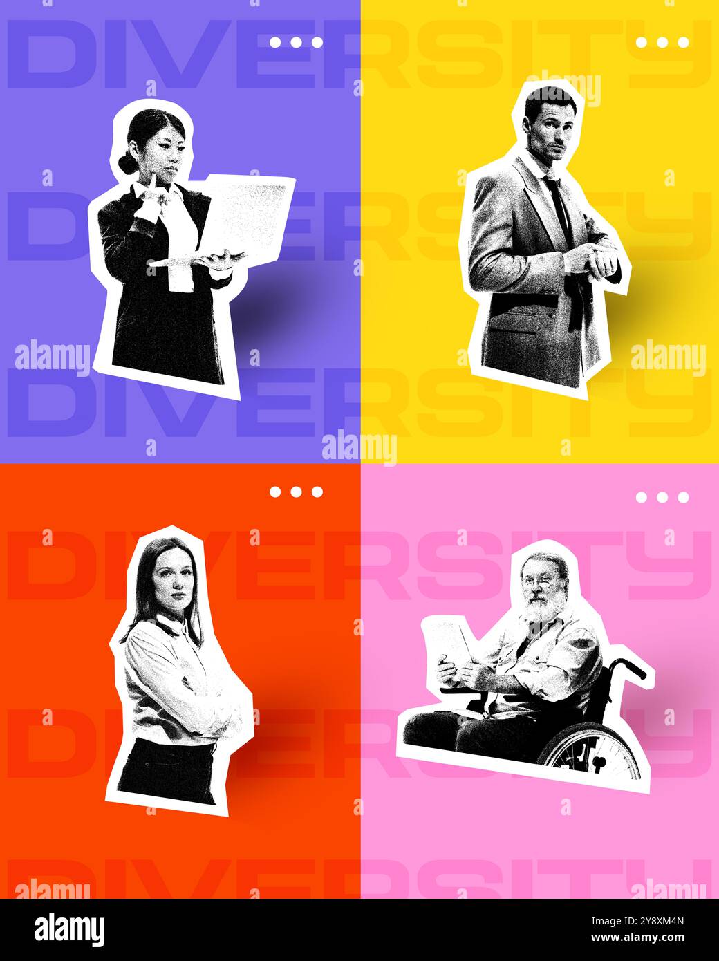 Poster. Contemporary art collage. Diverse professionals, each person ...