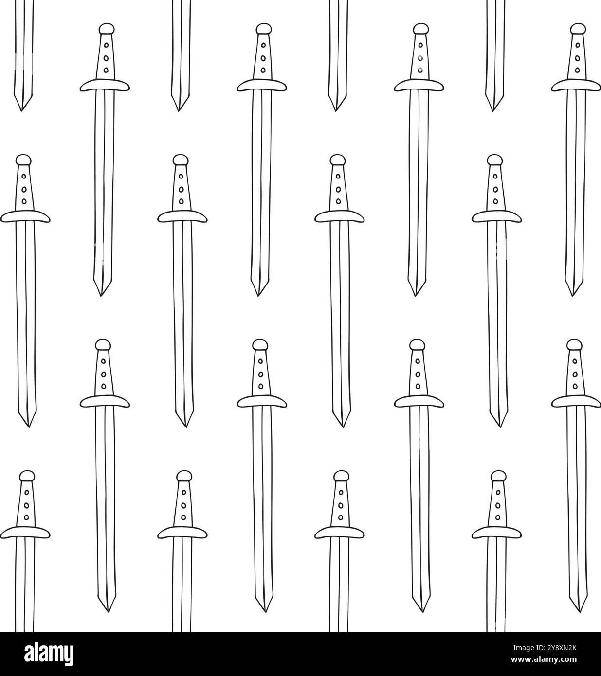 Vector seamless pattern of hand drawn doodle sketch outline sword ...