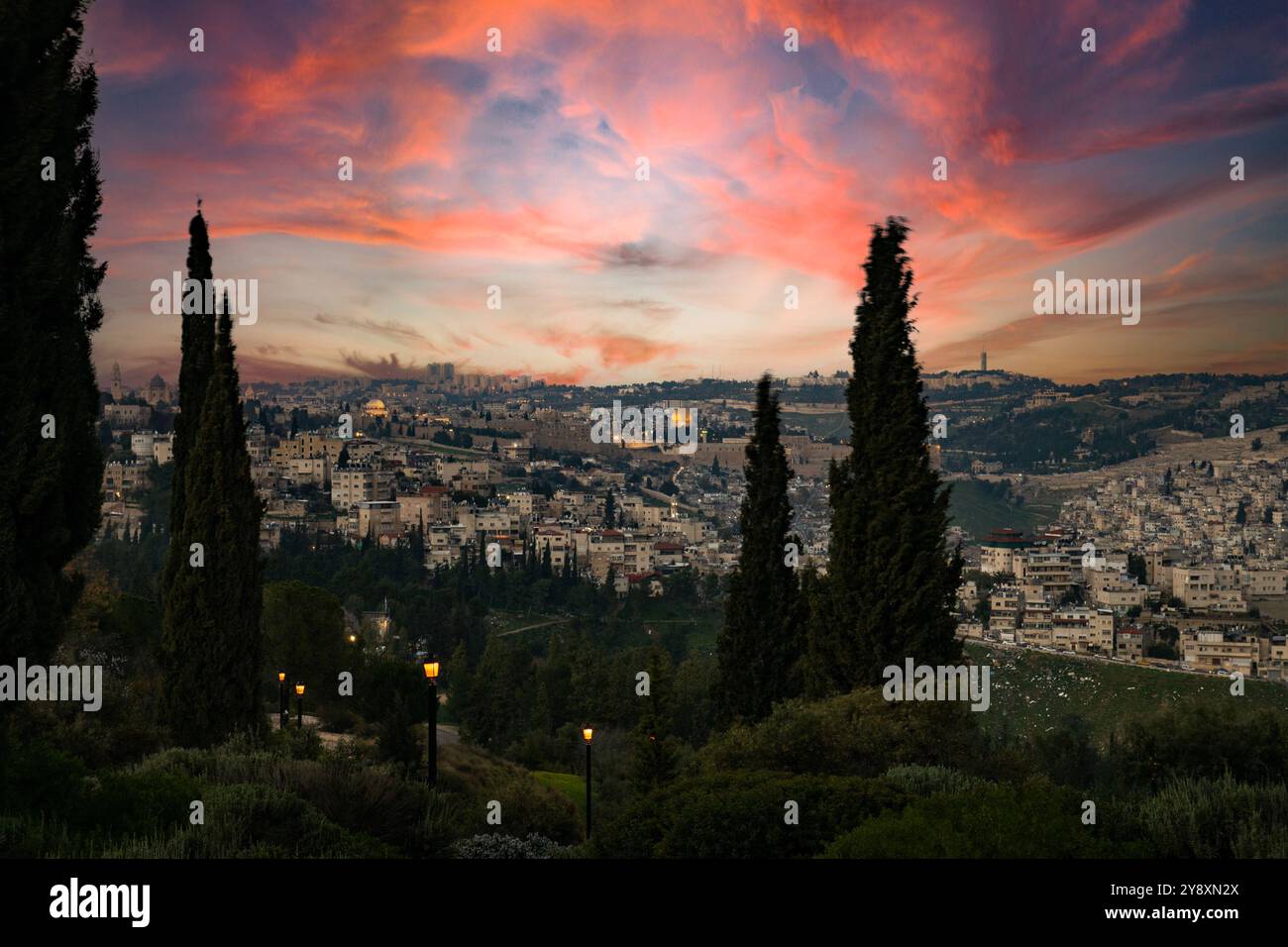 Spectacular panoramic, pastel sunset over the Old City of Jerusalem ...