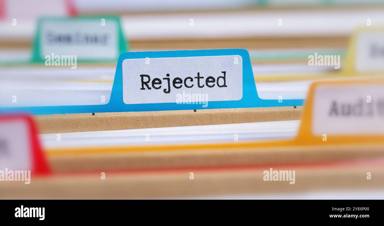 File folders with a tab labeled Rejected Stock Photo - Alamy