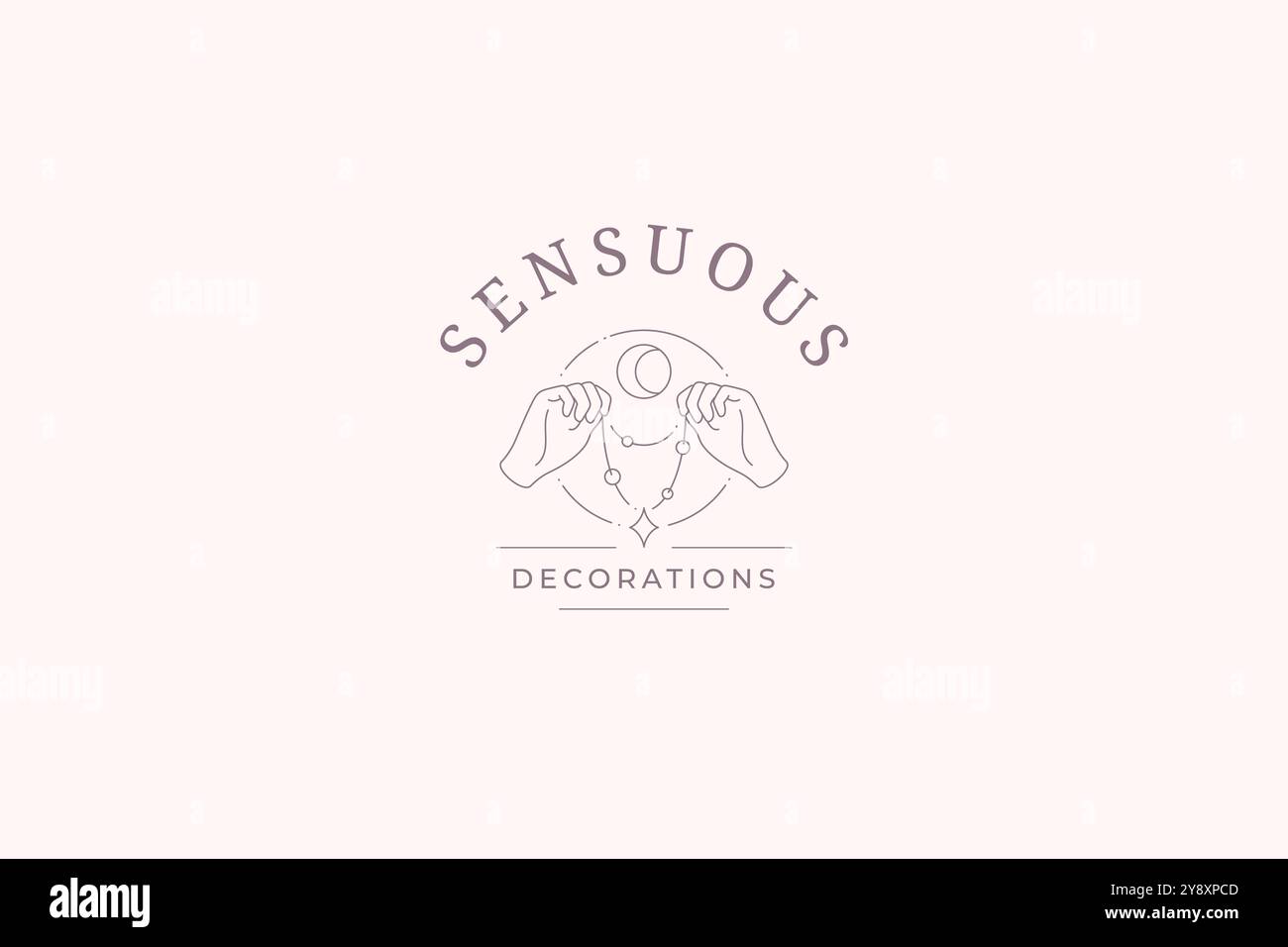 Hands with bright necklace line art logo design template for jewelry ...